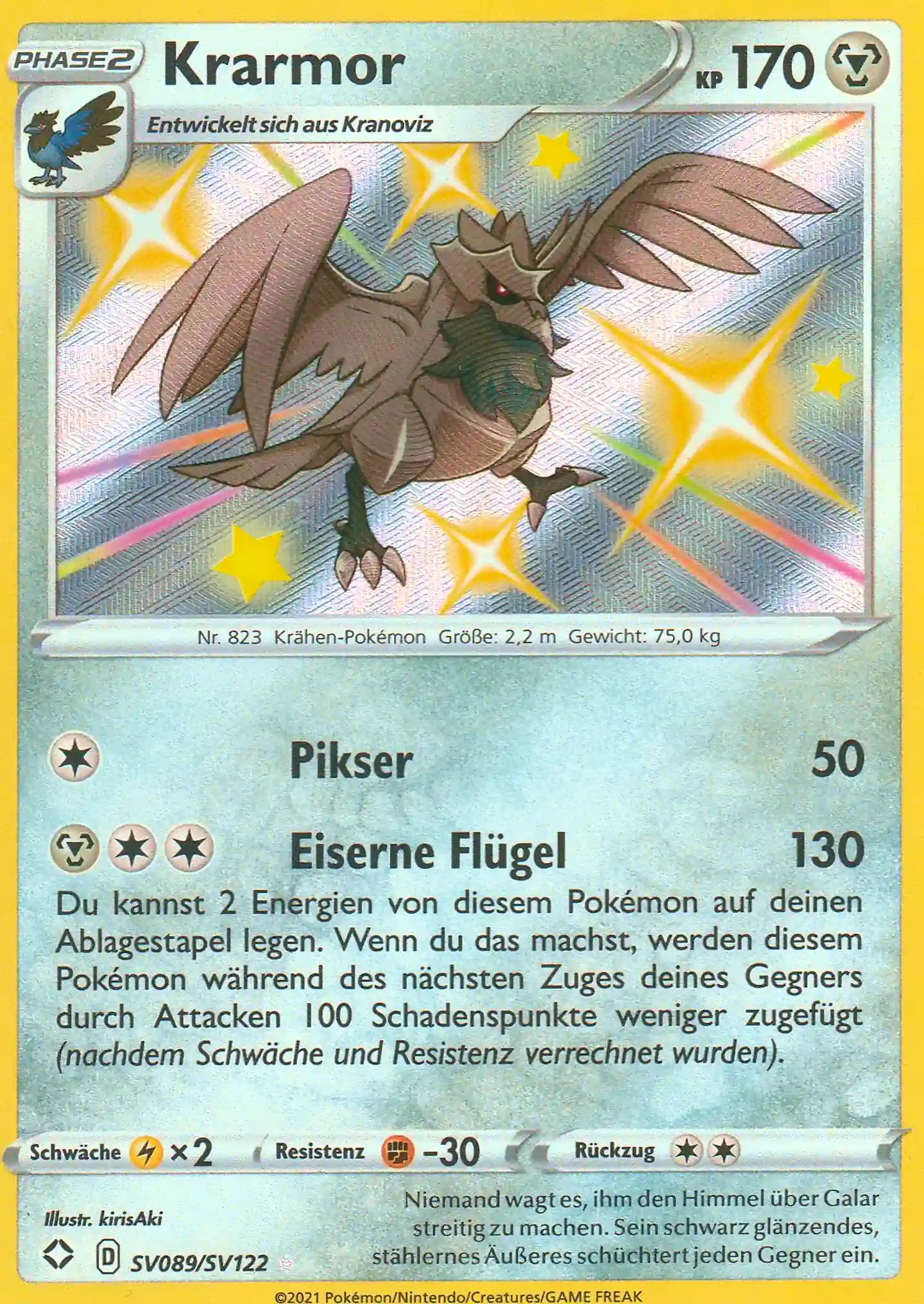 Pokemon Karte Krarmor aus Glänzendes Schicksal SHF SV089