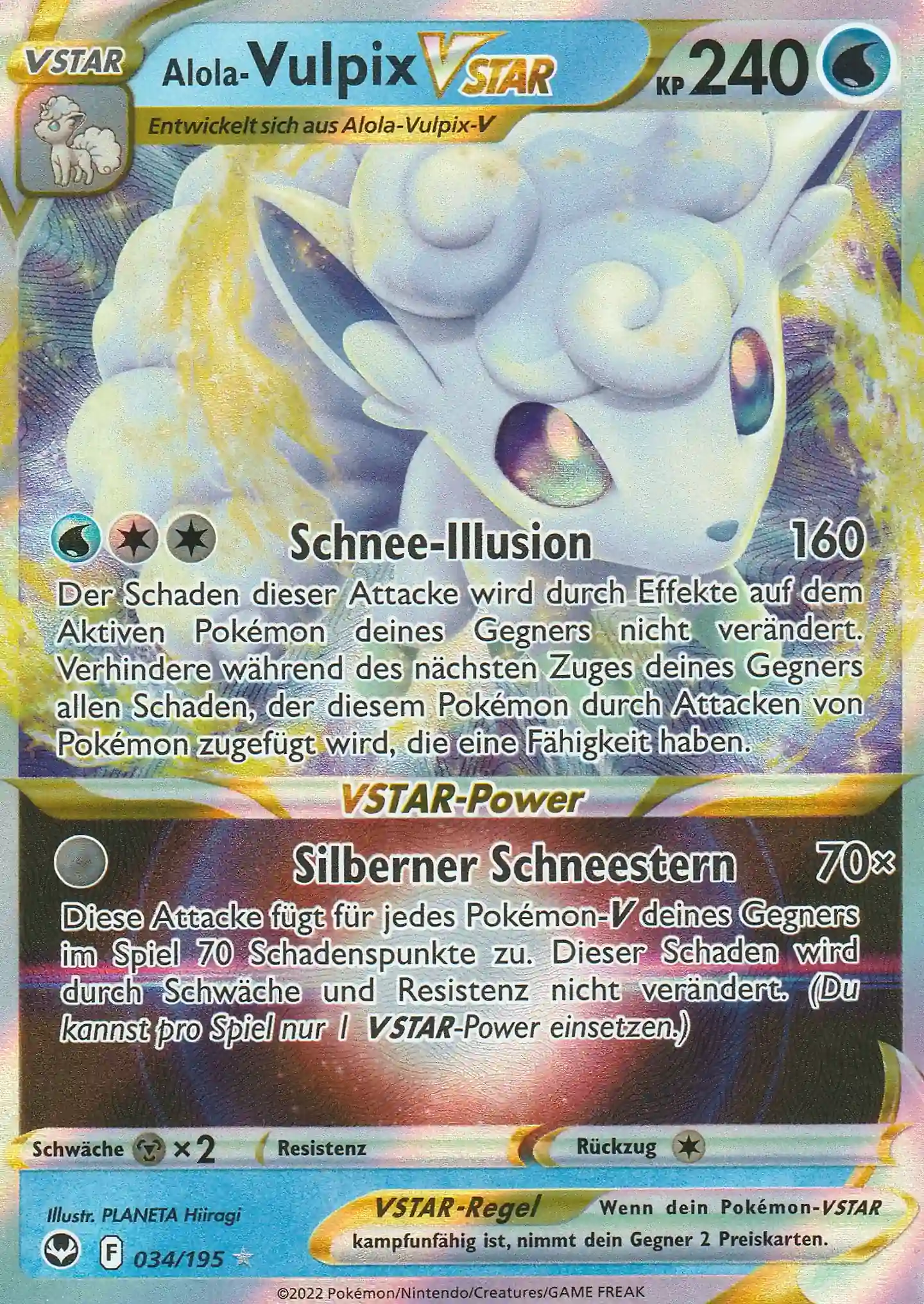 Pokemon Karte Alola-Vulpix VSTAR aus Silberne Sturmwinde SIT 034